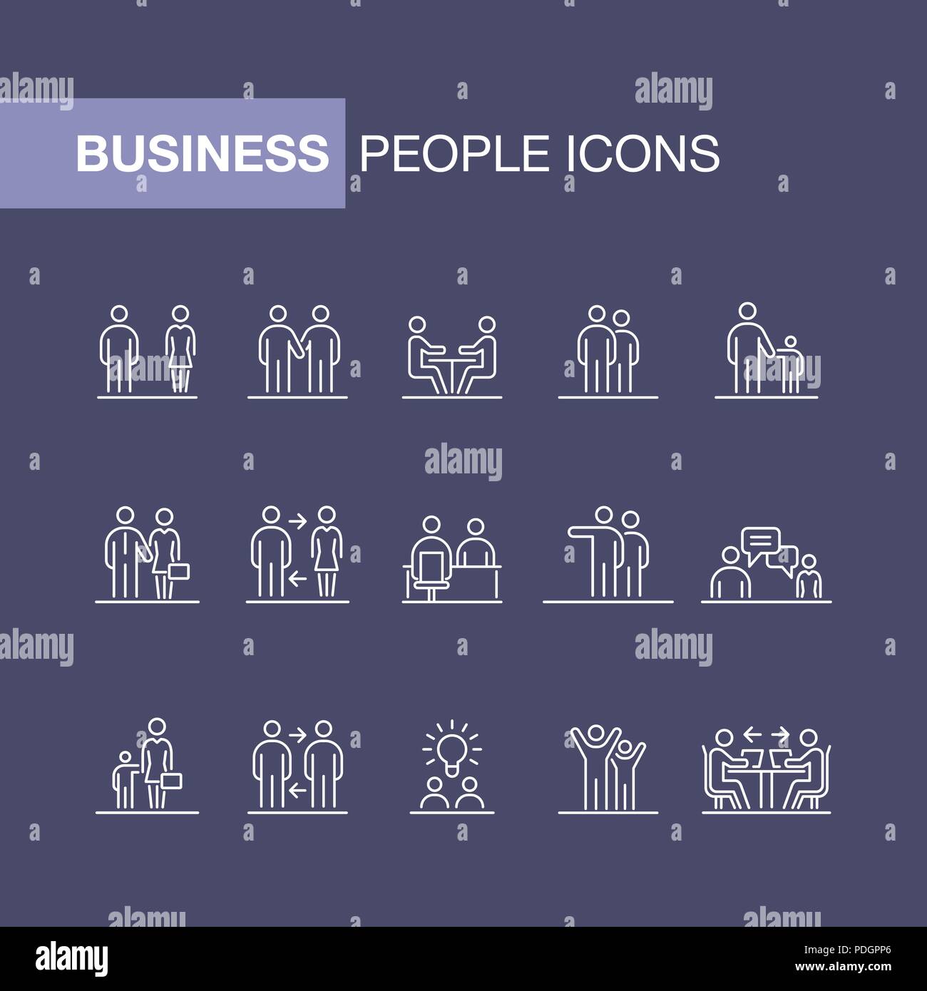 Business people icons set simple line flat illustration Stock Vector ...