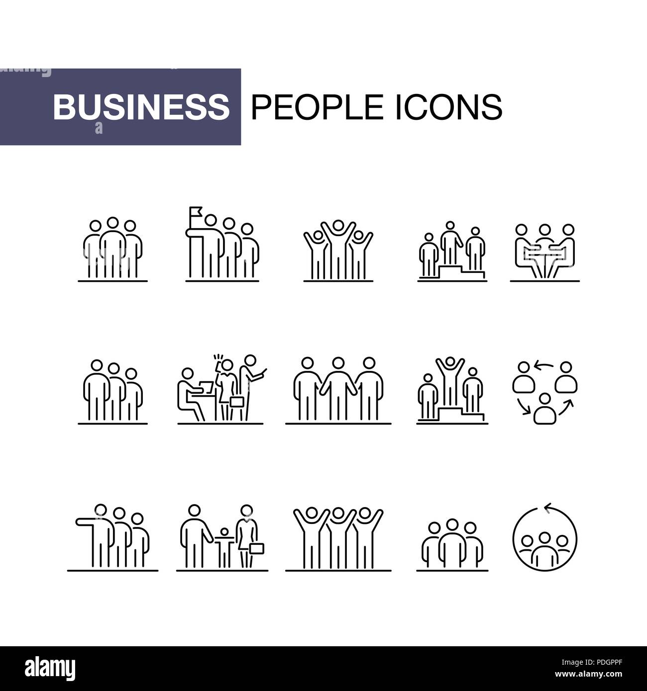 Business people icons set simple line flat illustration Stock Vector ...