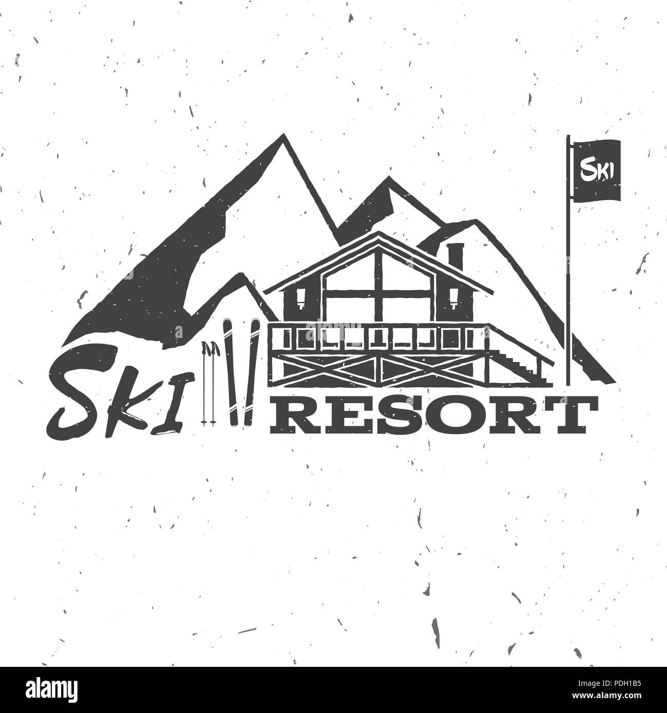 Ski resort concept with ski house. Vector ski club retro badge. Concept ...