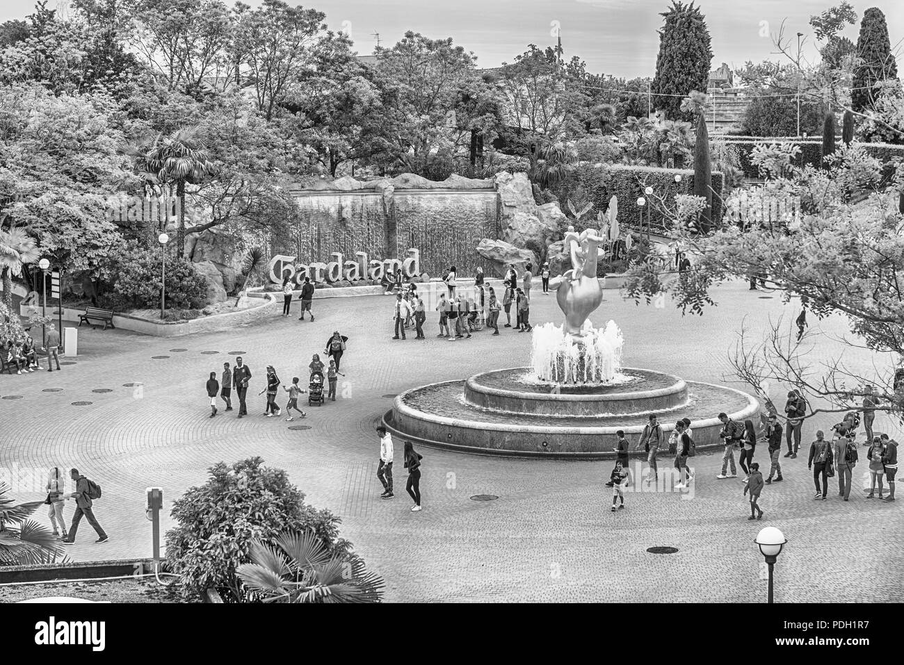 CASTELNUOVO DEL GARDA, ITALY - MAY 1: Aerial view inside Gardaland ...