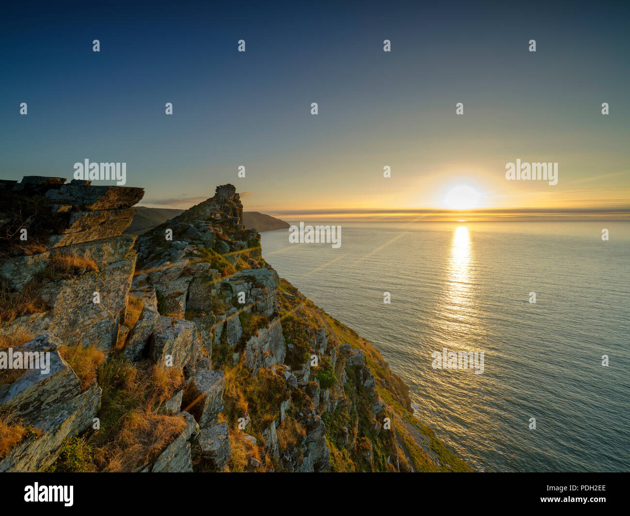 Summer sunset over the Valley of Rocks, near Lynton in the Exmoor ...