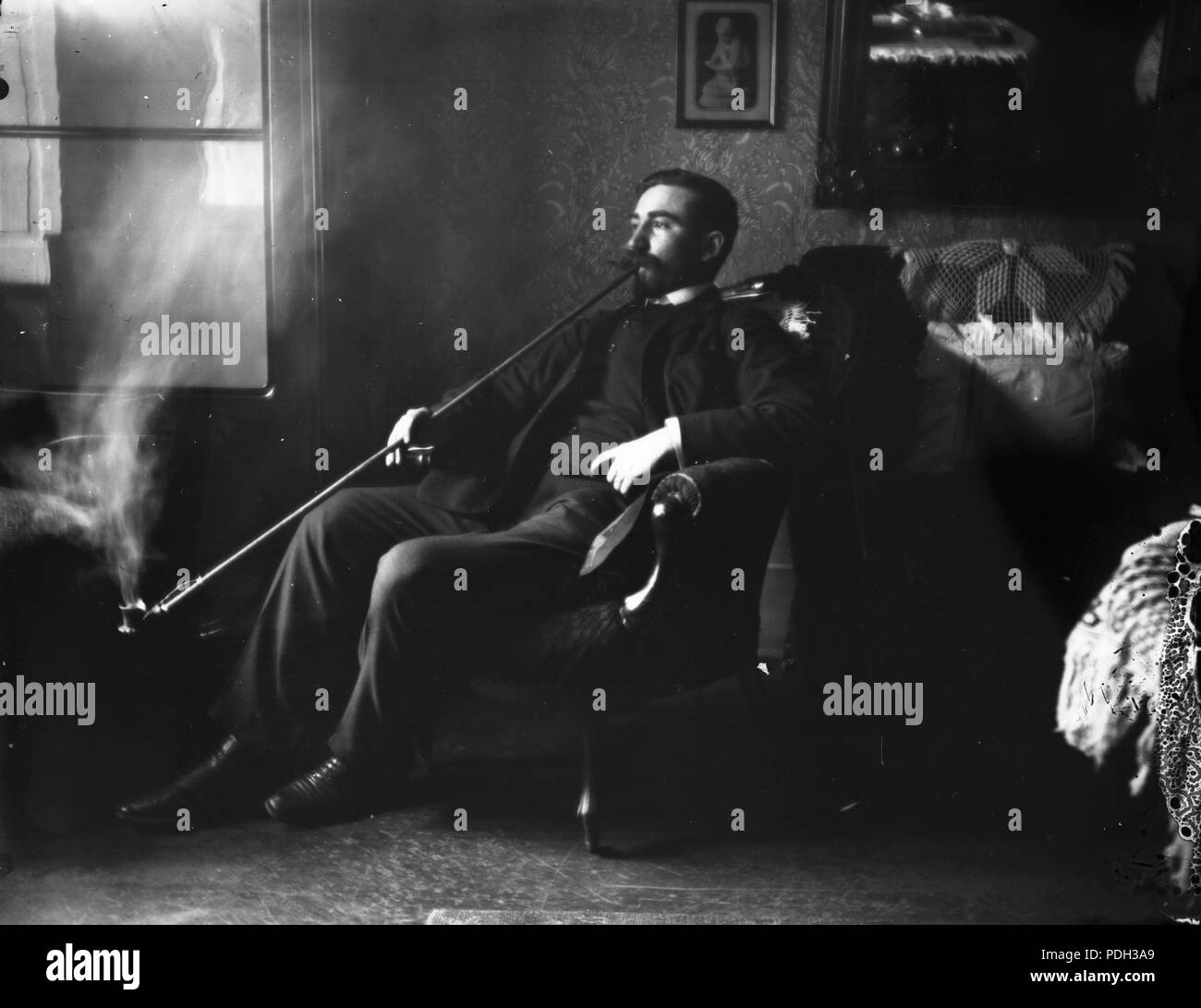 260 Pipe, smoking, portrait, man, moustache, interior Fortepan 2368 ...