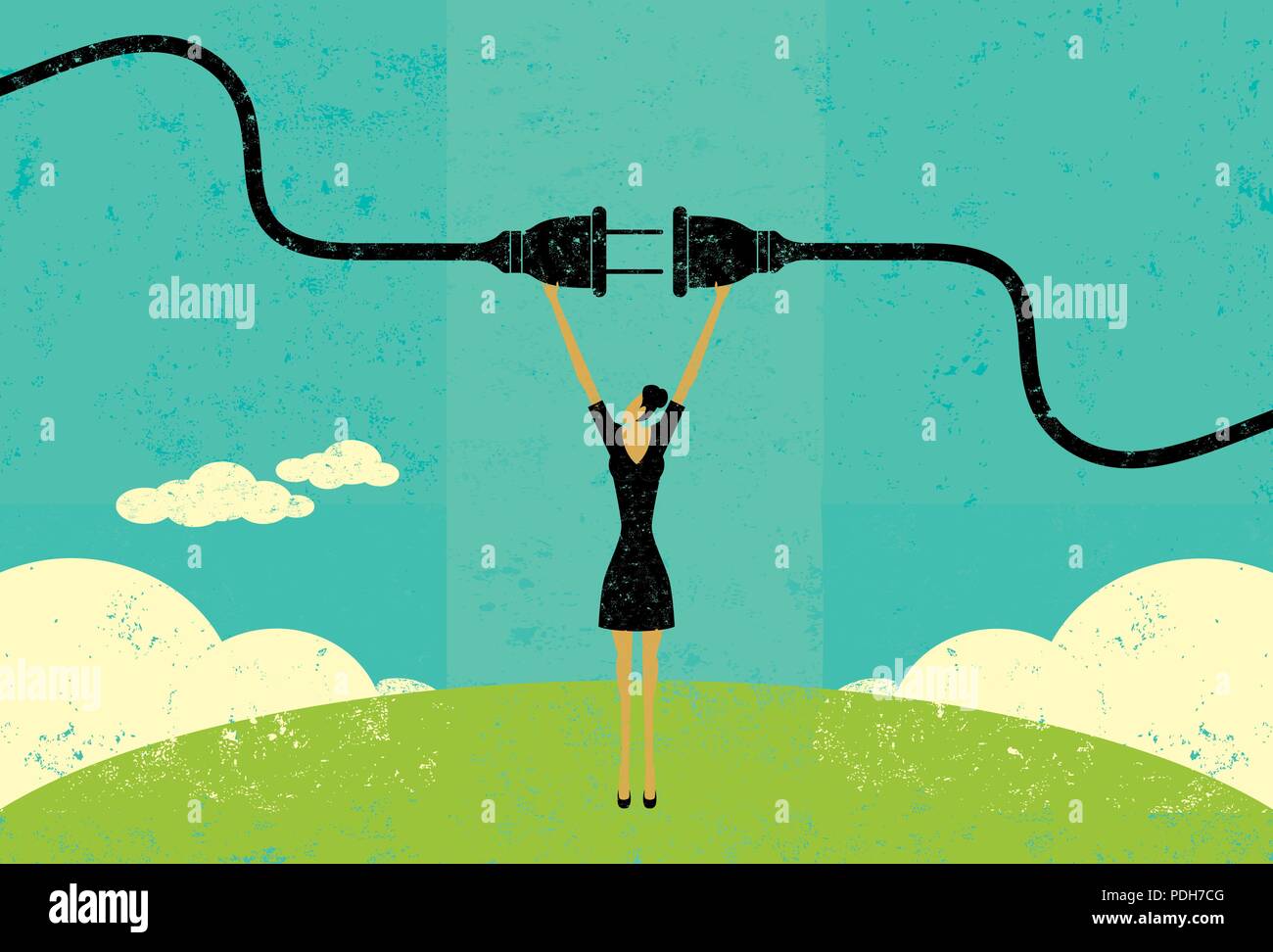 Getting plugged in. A businesswoman connecting a power cord Stock ...