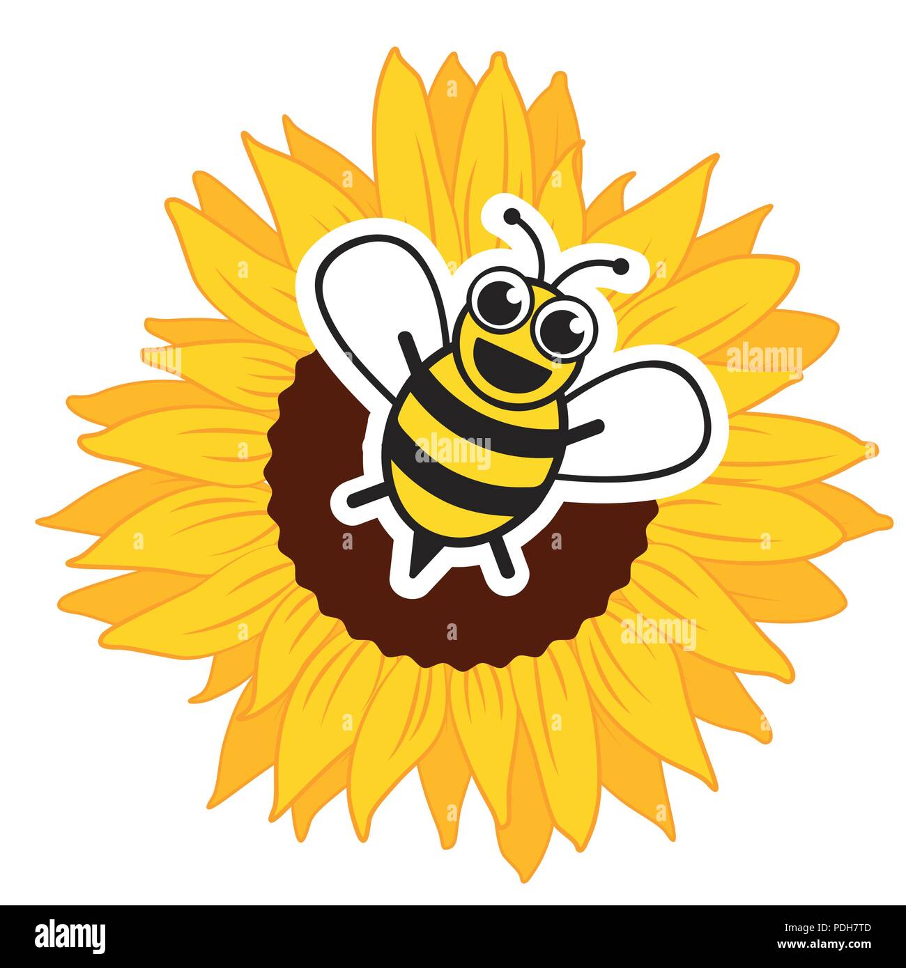 Bee with sunflower black and white Stock Vector Images - Alamy