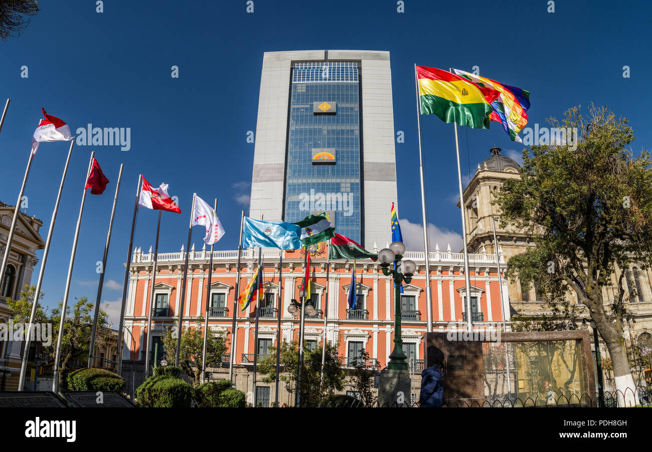 La Paz, Bolivia. 09th Aug, 2018. View of the new government palace. The ...