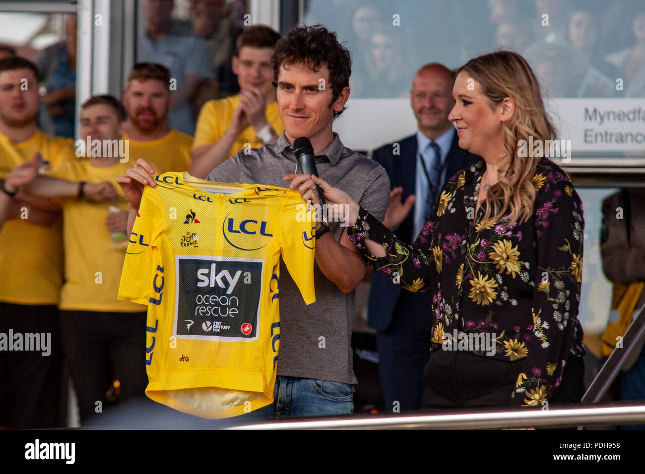 Cardiff Bay, Wales. 9th August, 2018. Geraint Thomas is welcomed home ...