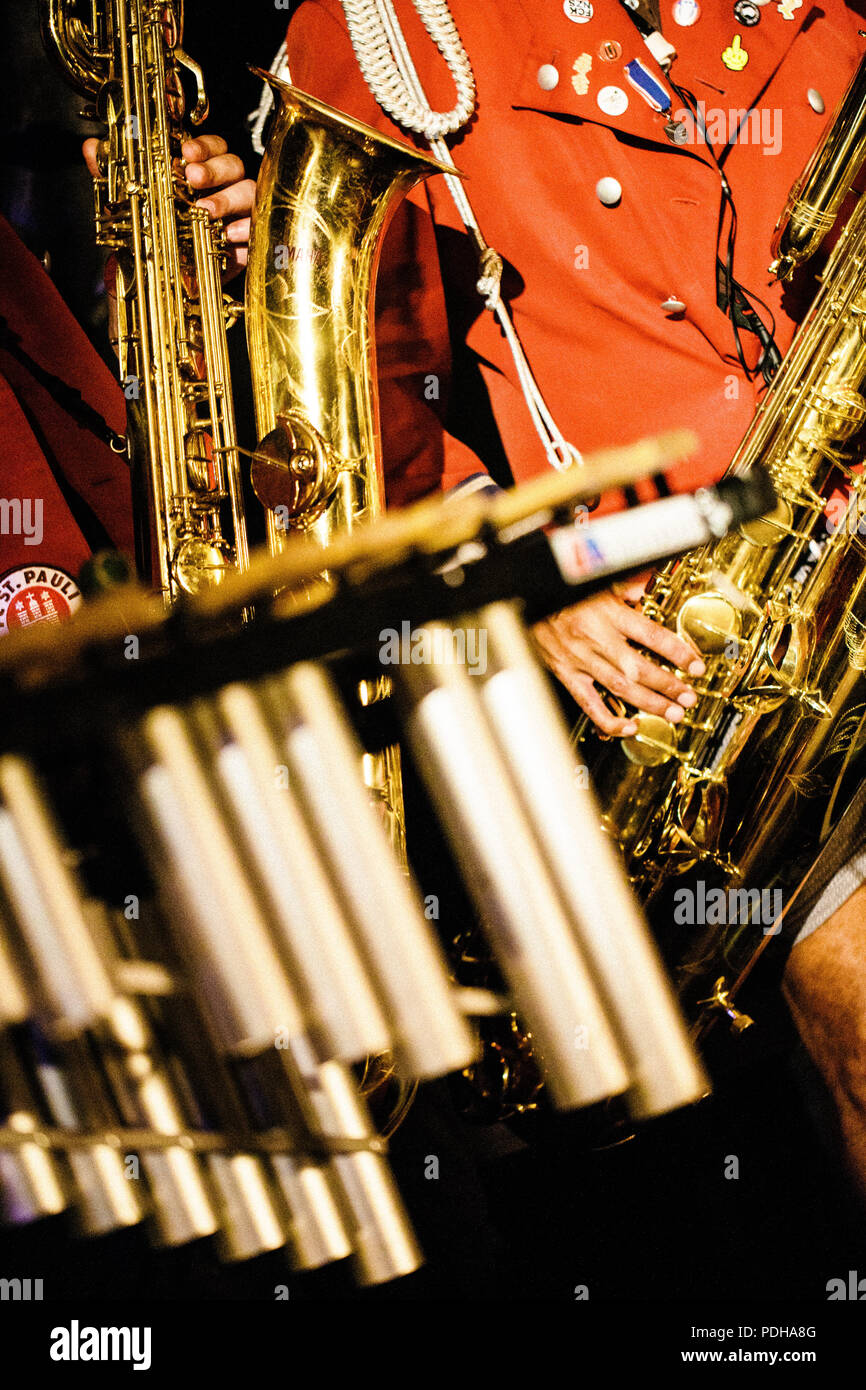 Denmark, Copenhagen - August 8, 2018. The German techno marching band ...