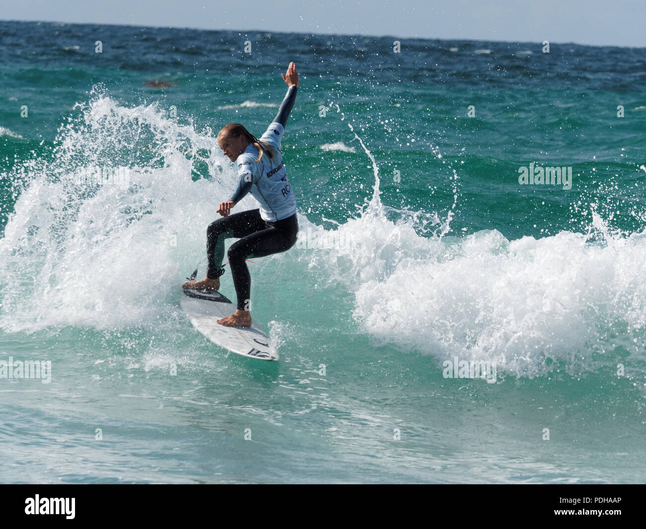 Female Pro surf Roxy event Newquay Cornwall Stock Photo - Alamy