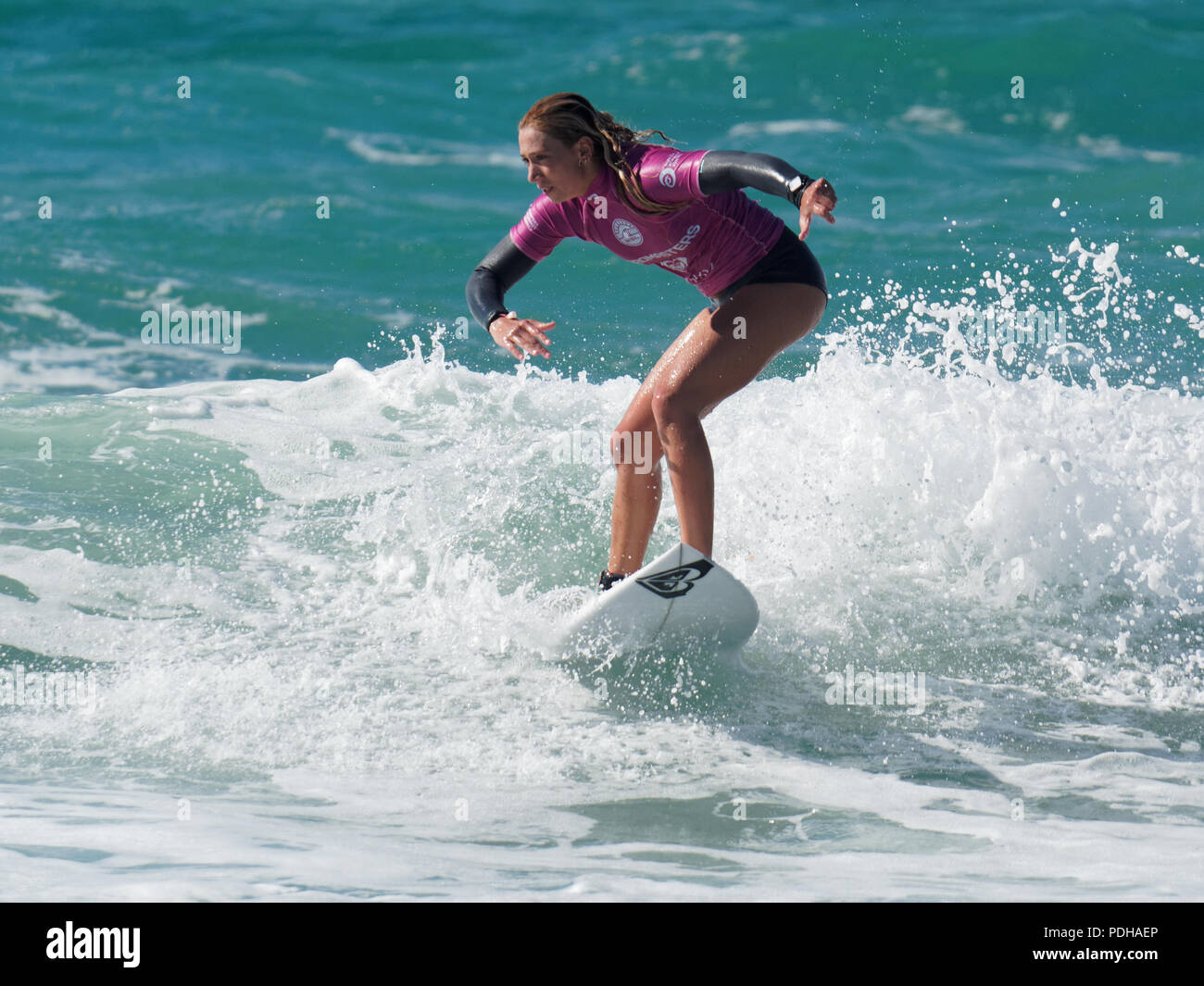 Female Pro surf Roxy event Newquay Cornwall Stock Photo - Alamy