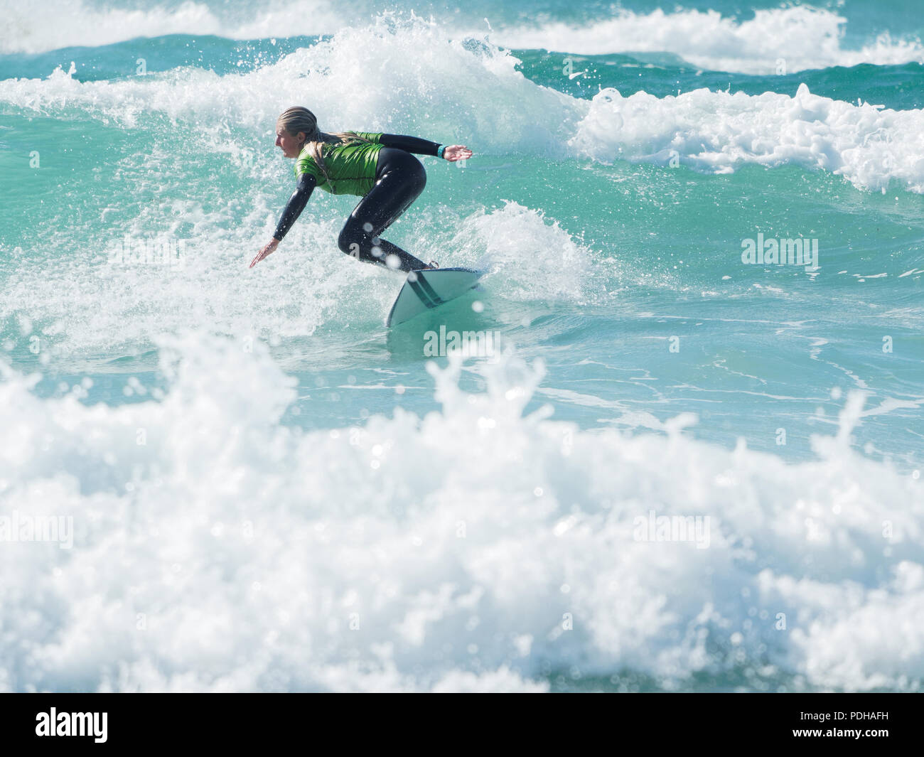 Female Pro surf Roxy event Newquay Cornwall Stock Photo - Alamy