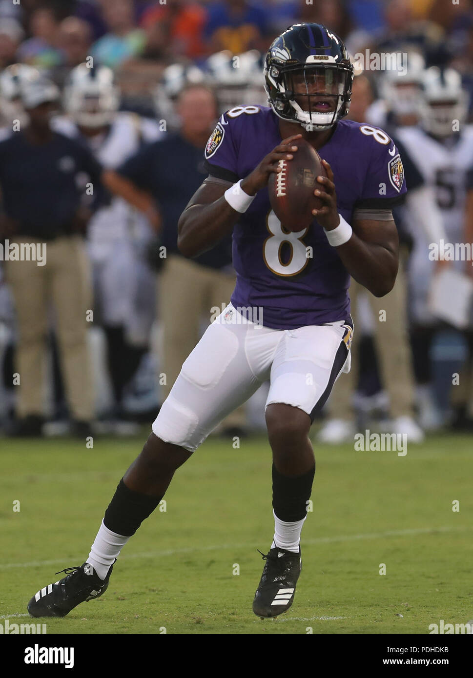 Baltimore Ravens QB Lamar Jackson (8) in action during a preseason ...