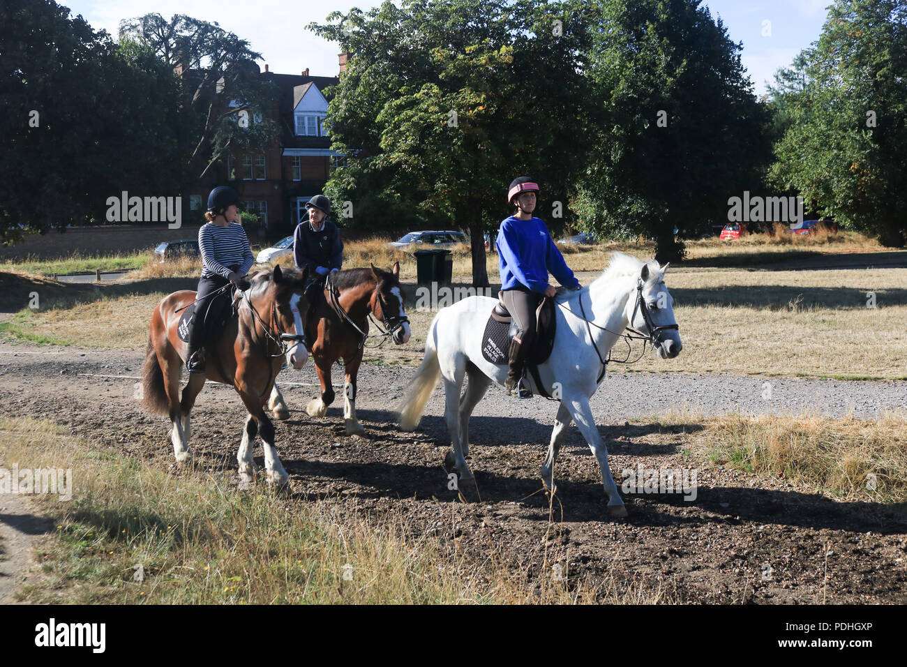 London UK. 10th August 2018. A group of horse riders from the Wimbledon ...