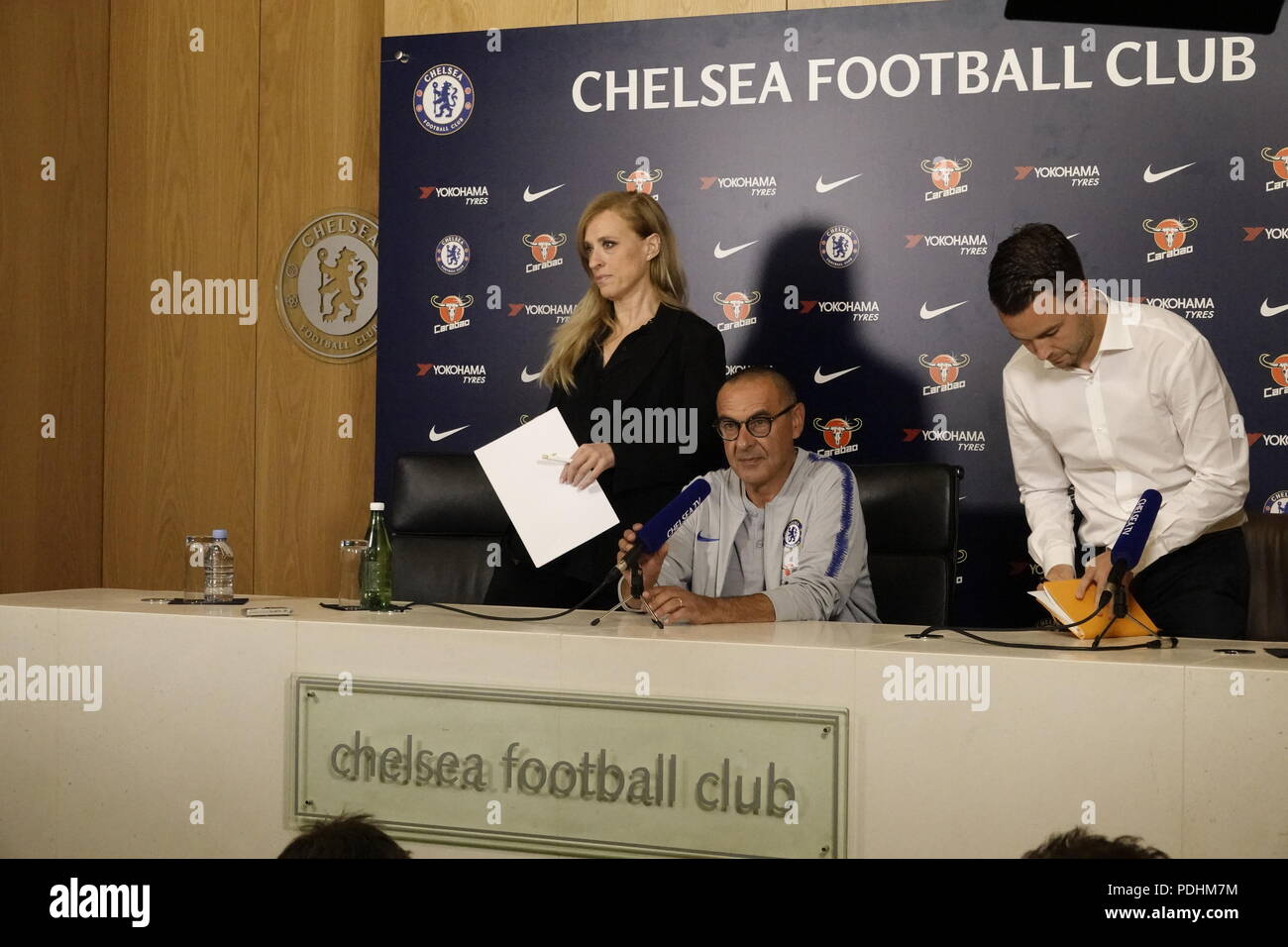 Cobham, Surrey, UK. 10th August, 2018. Maurizio Sarri, Chelsea Football ...