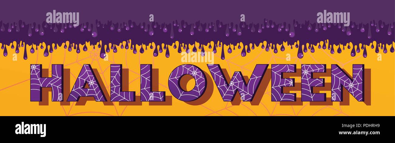 header for banner halloween party. Purple letters with a spider web ...
