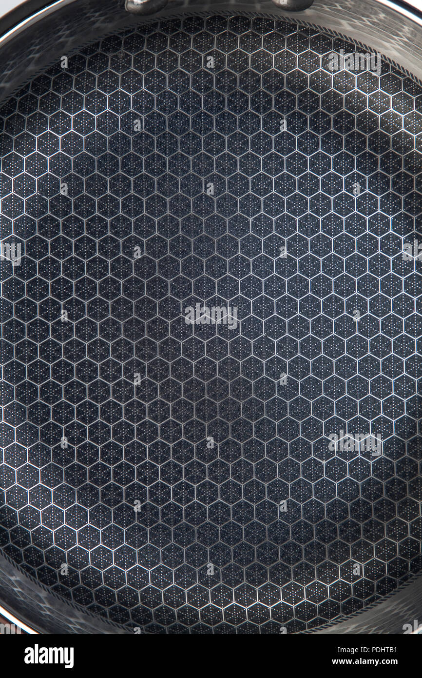 full frame on the coating of frying pan honeycomb design Stock Photo ...