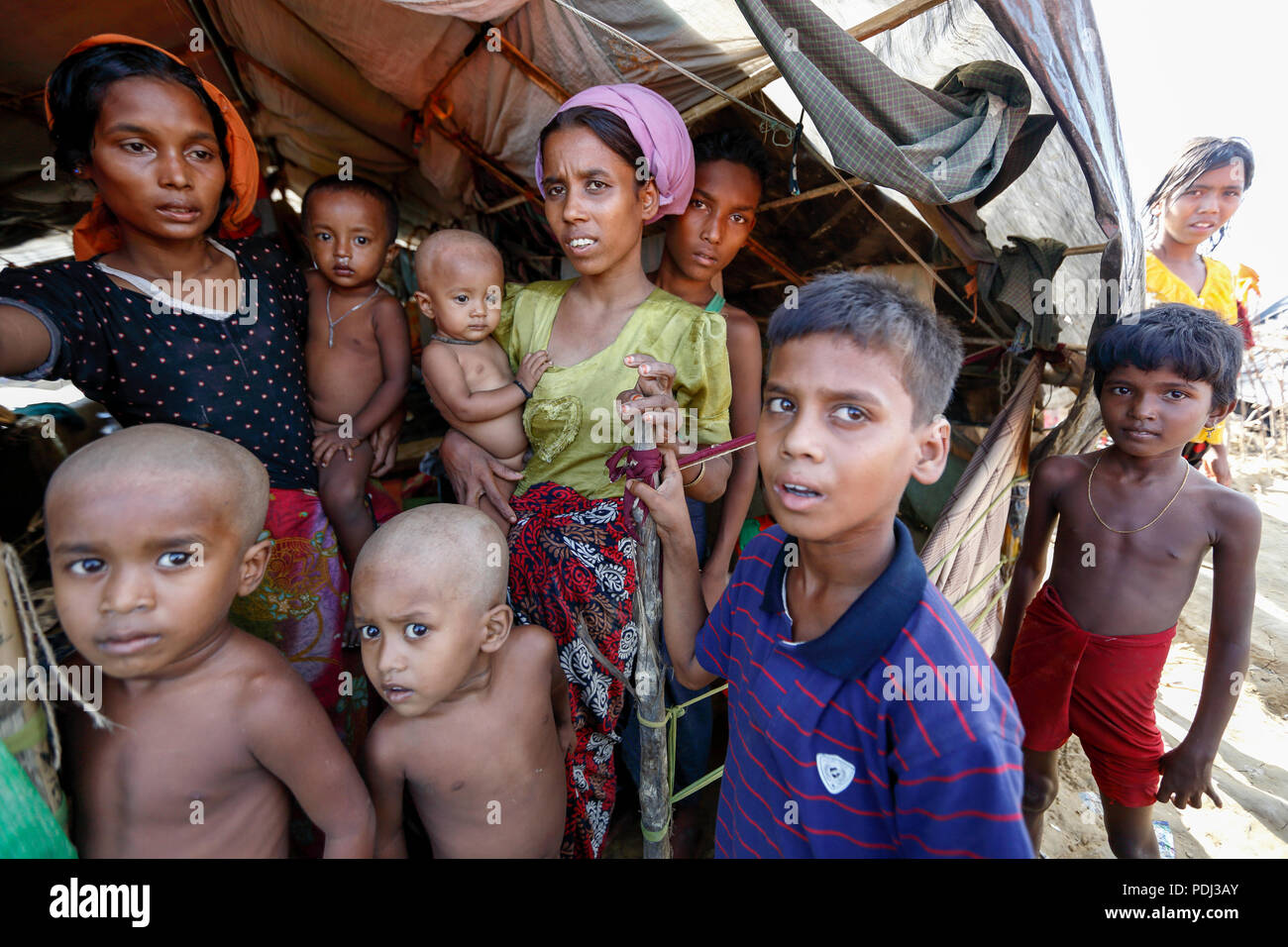Rohingya Refugee family inside a makeshift at Balikhali Refugee Camp at ...