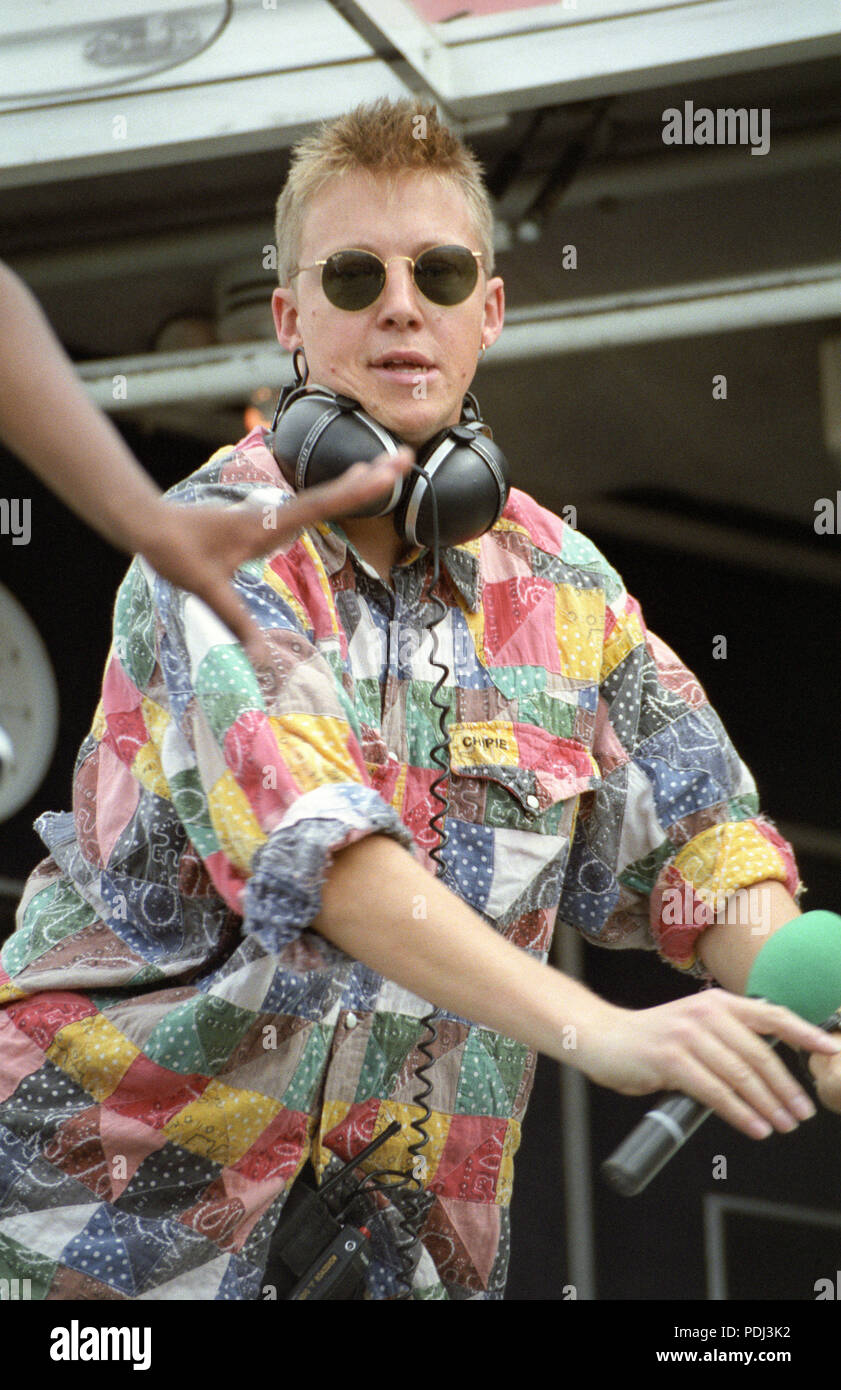 Simon Mayo BBC Radio 1 One Roadshow Plymouth Hoe 10 August 1993 Stock ...