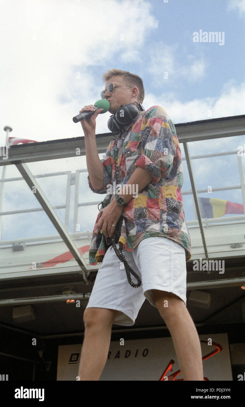 Simon Mayo BBC Radio 1 One Roadshow Plymouth Hoe 10 August 1993 Stock ...