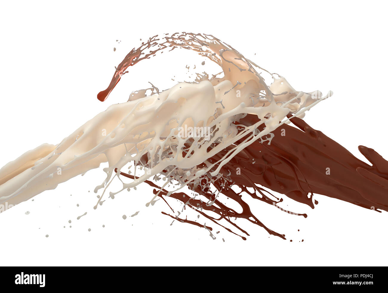 Milk And Chocolate Splashing Isolated On White Background. 3D ...