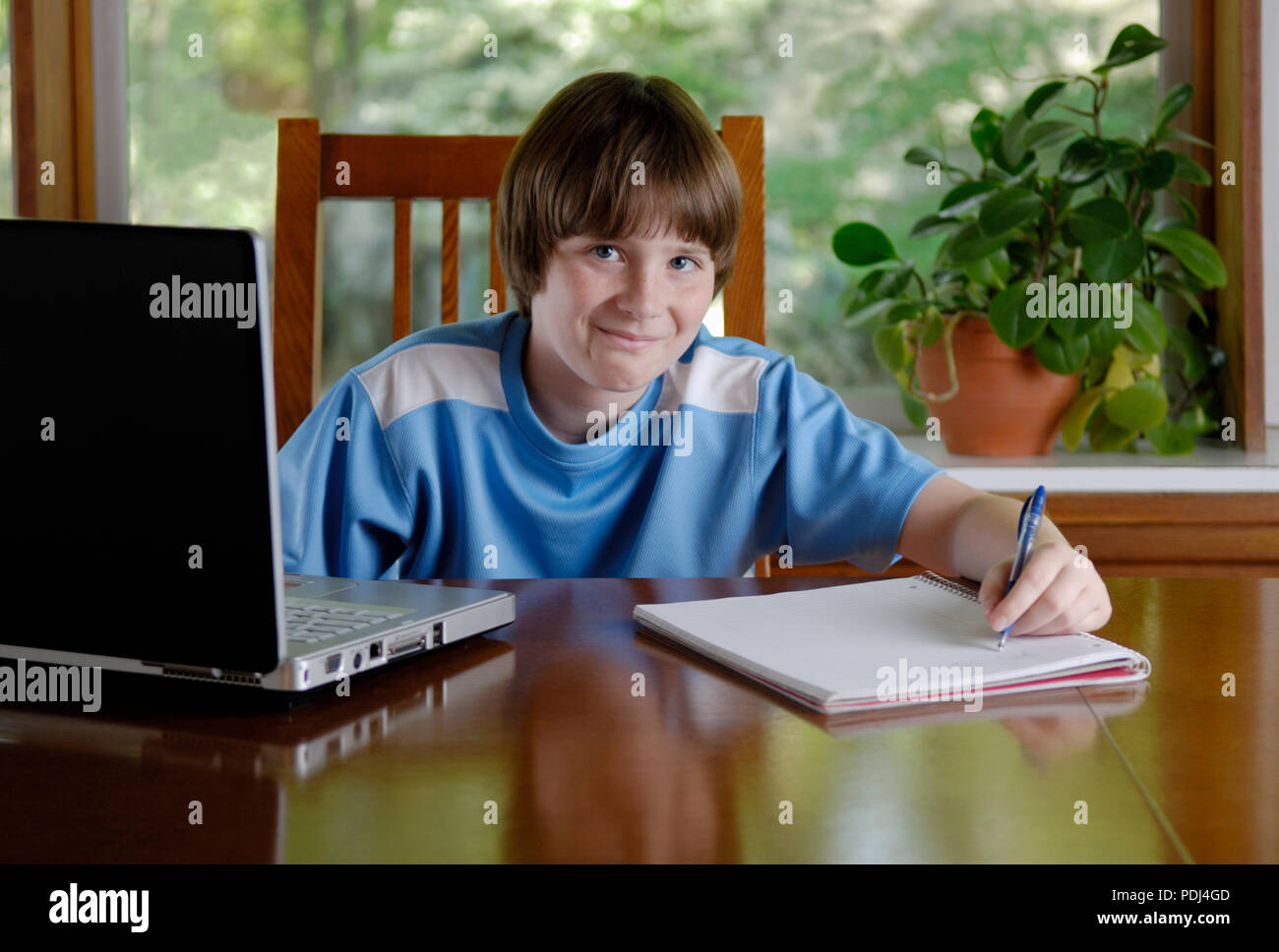 Boy doing homework Stock Photo - Alamy