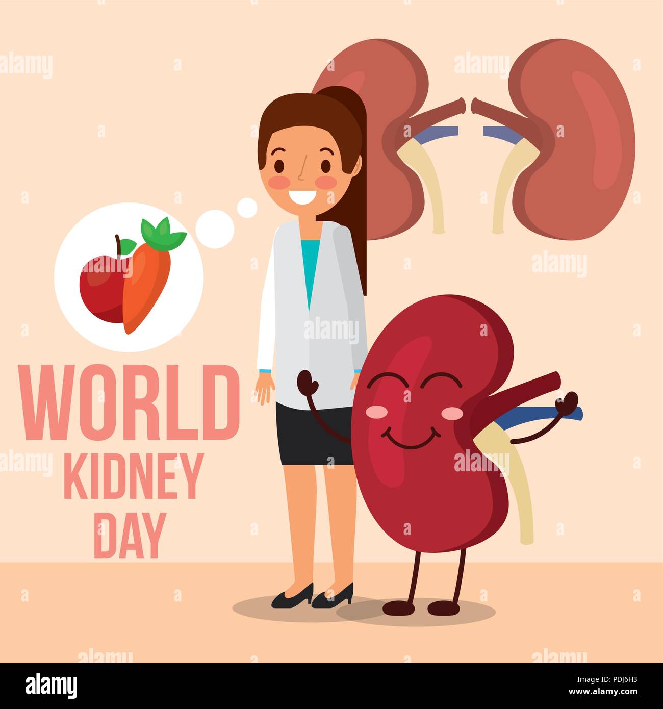 female doctor and cartoon kidney food healthy Stock Vector Image & Art ...
