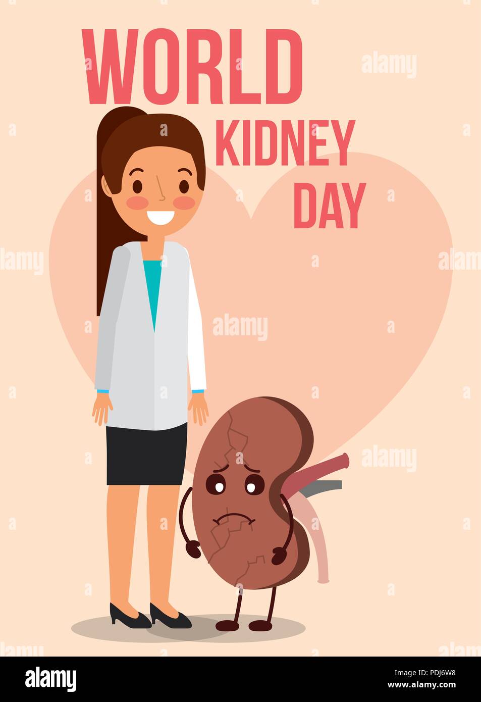doctor female and cartoon kidney day celebration Stock Vector Image ...