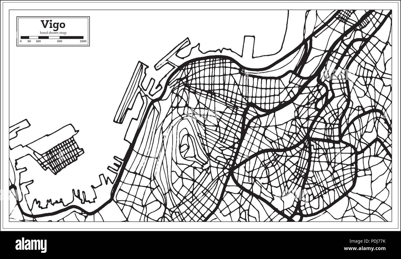 Vigo Spain City Map in Retro Style. Outline Map. Vector Illustration ...