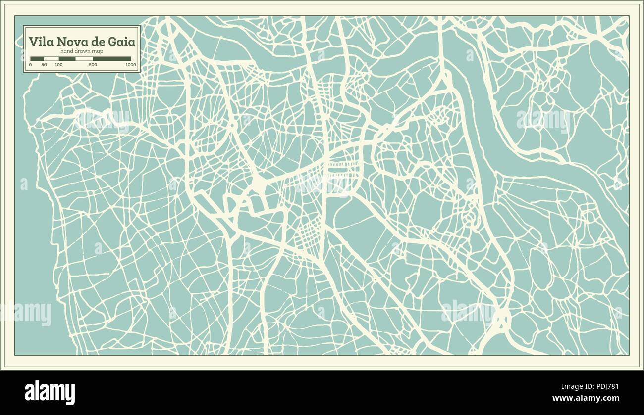 Vila Nova de Gaia Portugal City Map in Retro Style. Outline Map. Vector ...