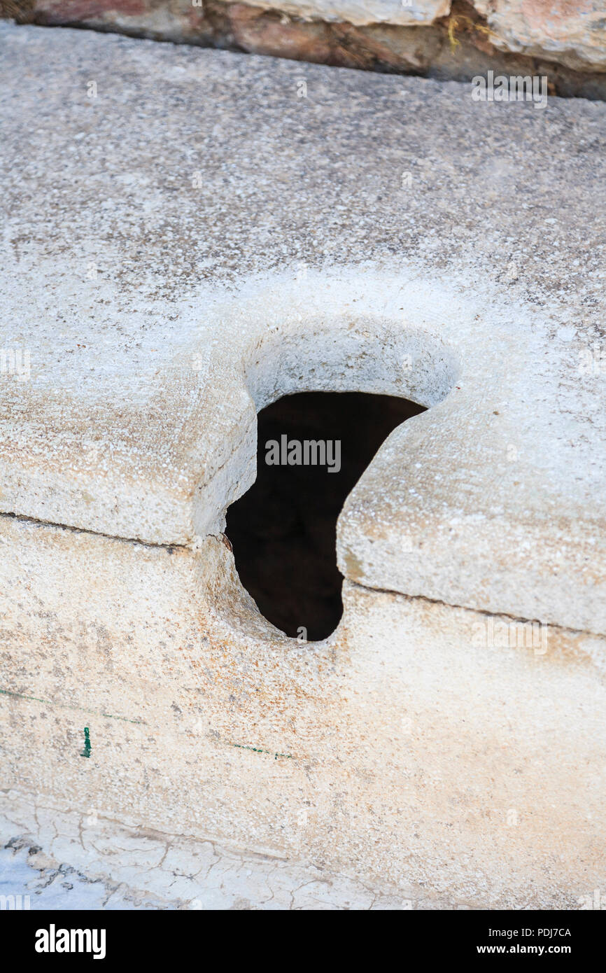 A stone communal toilet at Ephesus, an ancient Greek city settlement ...