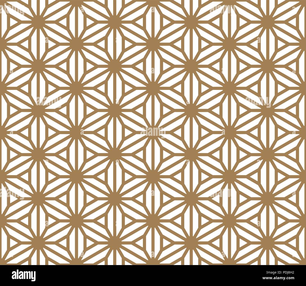 Seamless pattern based on Japanese ornament Kumiko.Golden color.Rounded ...