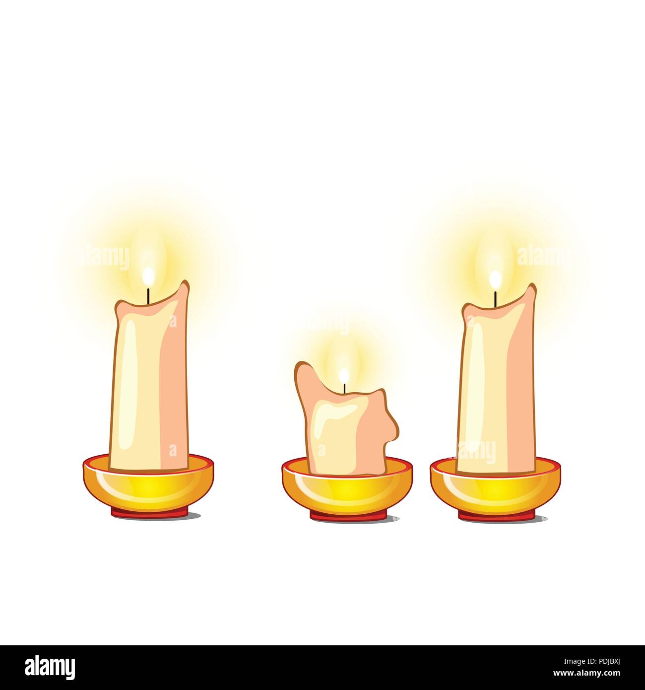 White candles burn and melt isolated on white background. Vector ...