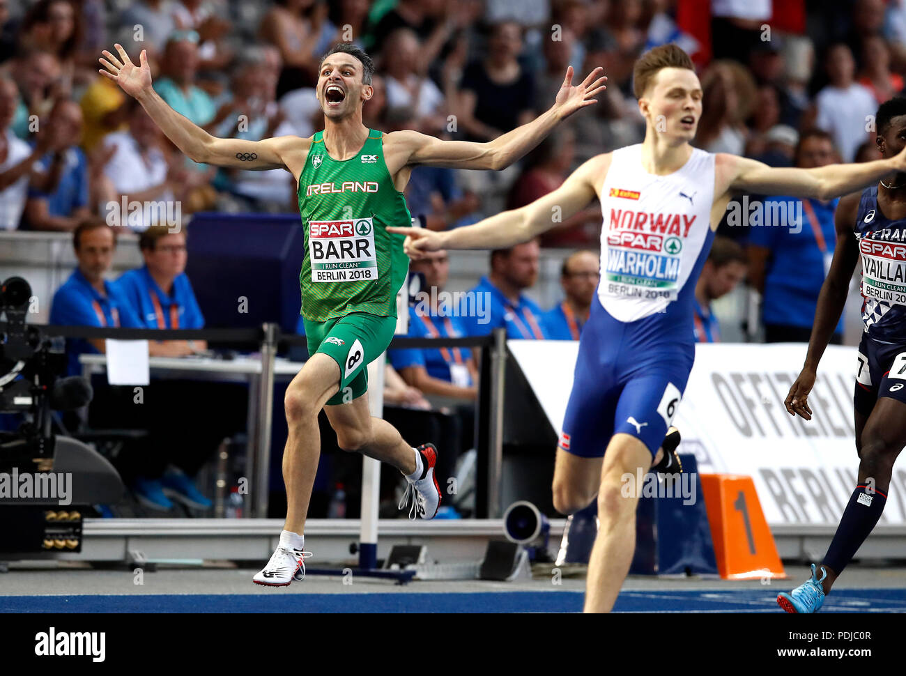 Irelands Thomas Barr celebrates finishing third in the Men's 400m ...