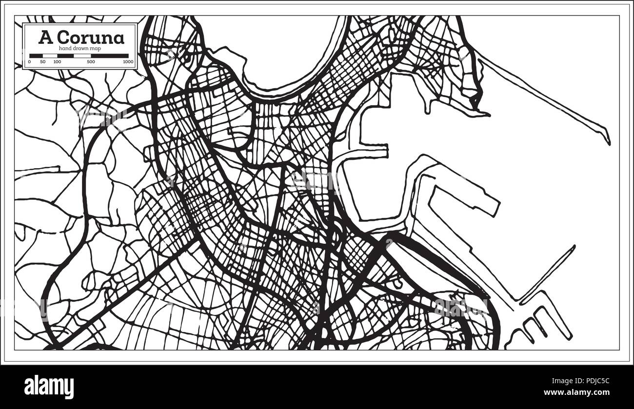 A Coruna Spain City Map in Retro Style. Outline Map. Vector ...