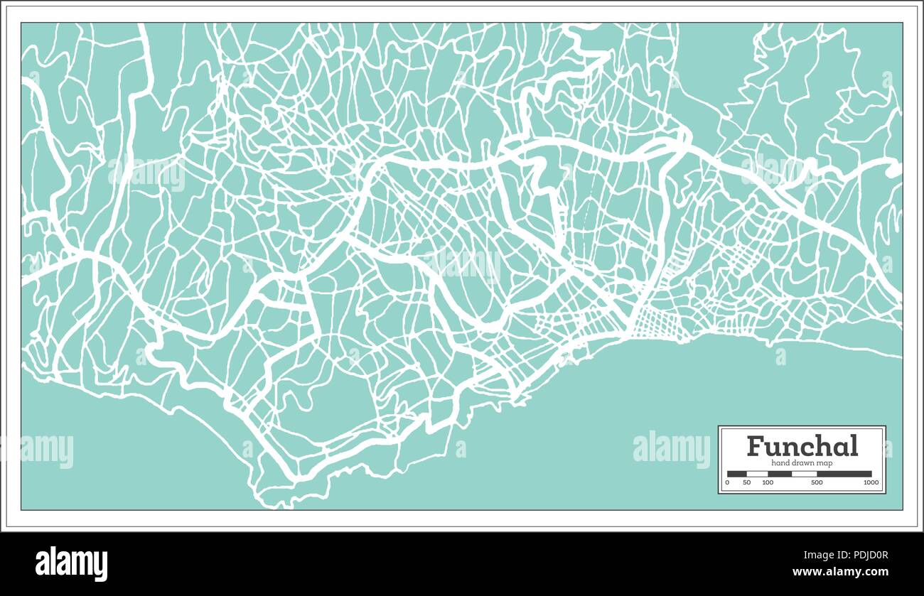 Funchal Portugal City Map in Retro Style. Outline Map. Vector ...