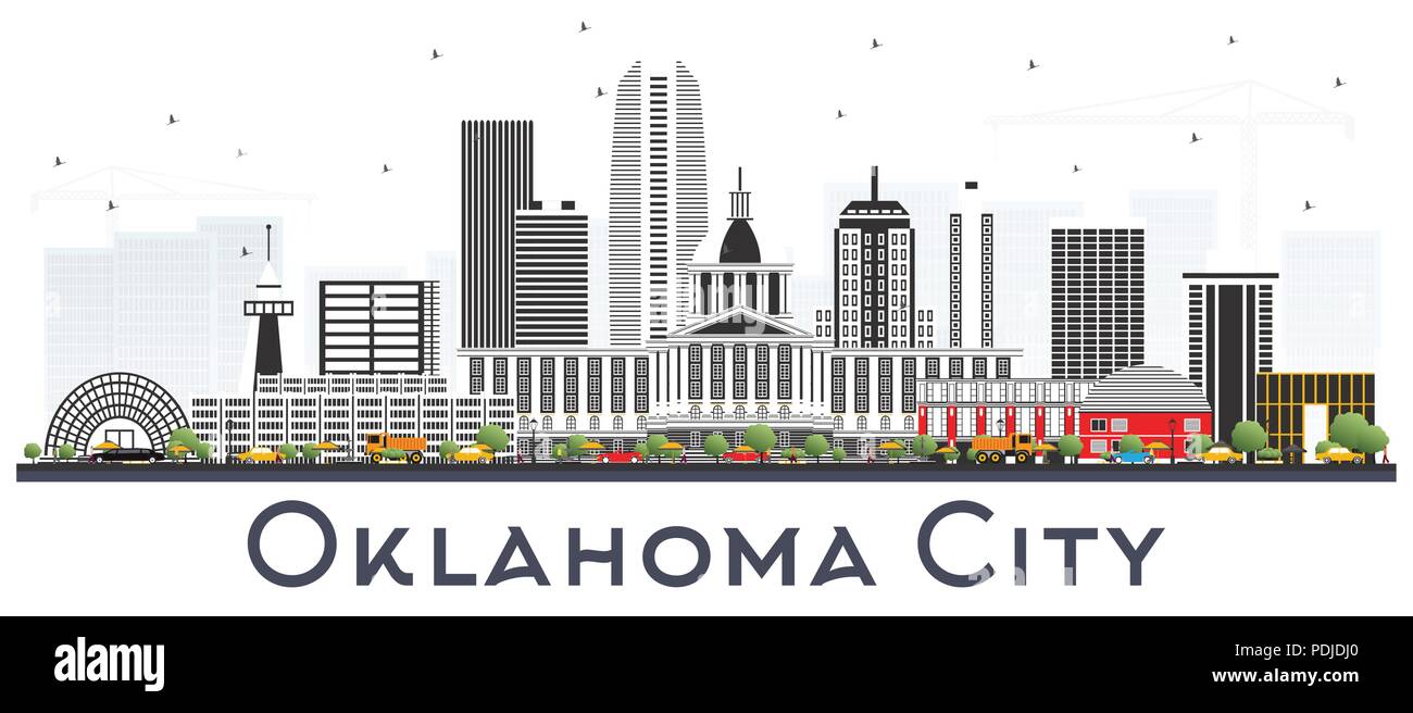Oklahoma City Skyline with Gray Buildings Isolated on White. Vector ...
