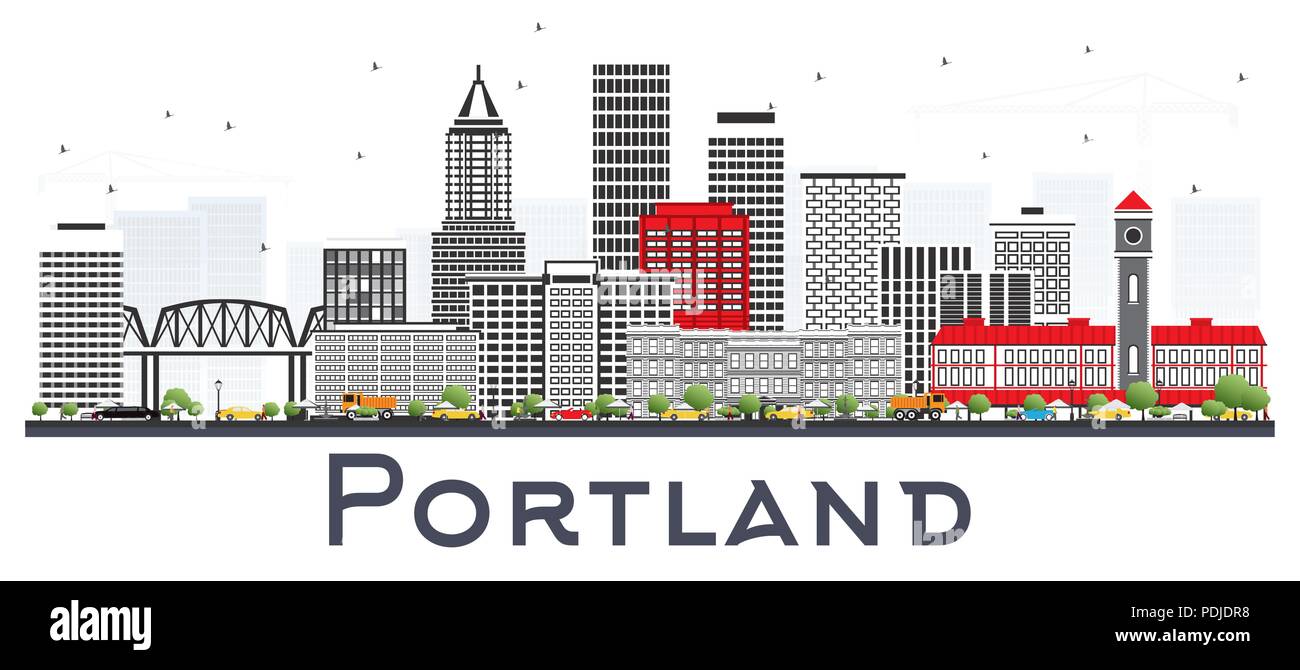 Portland Oregon City Skyline with Gray Buildings Isolated on White ...