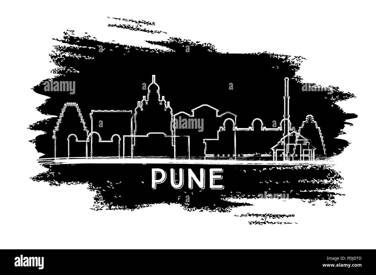 Pune India City Skyline Silhouette. Hand Drawn Sketch. Vector ...