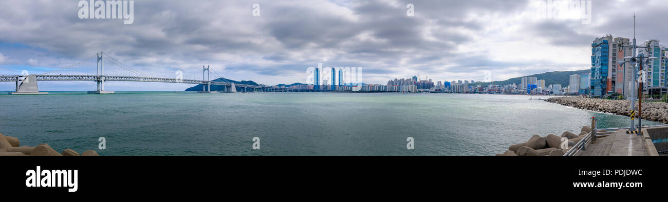 Gwangan Bridge at Gwangalli Beach in Busan city, South Korea Stock ...