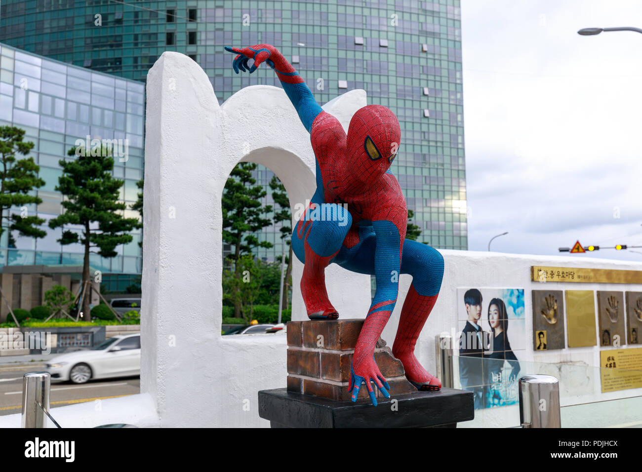 Busan, South Korea - Jul 12, 2018 : Spider-Man statue at Busan haeundae ...