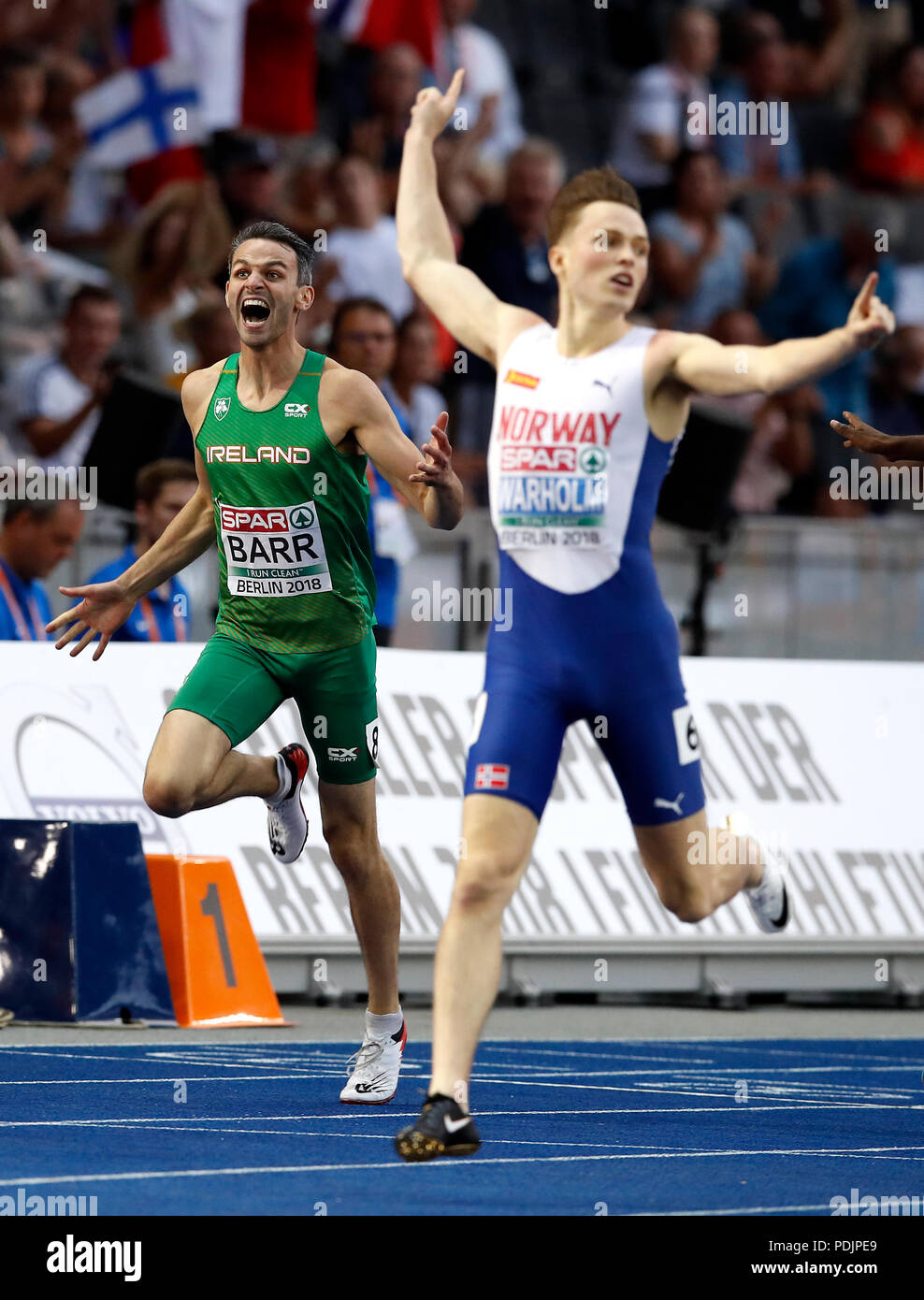 Ireland's Thomas Barr (left) celebrates finishing third in the Men's ...