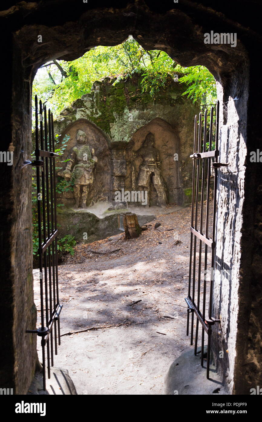 Man made sandstone cave Klacelka near Libechov, Czech Republic Stock ...