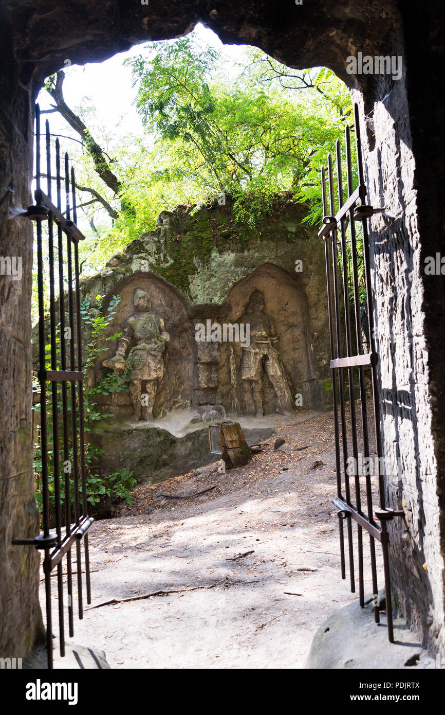 Man made sandstone cave Klacelka near Libechov, Czech Republic Stock ...