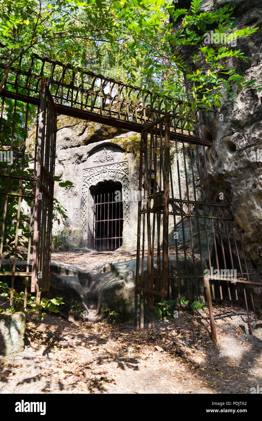 Man made sandstone cave Klacelka near Libechov, Czech Republic Stock ...
