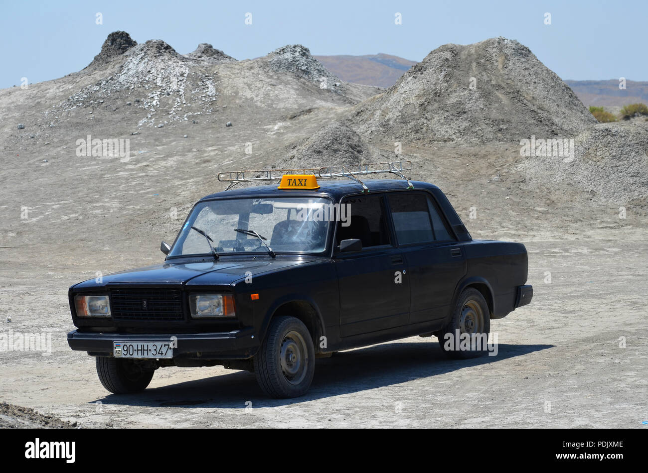 Old Lada cars used as taxis in Gobustan (Qobustan) cold mud volcanoes ...