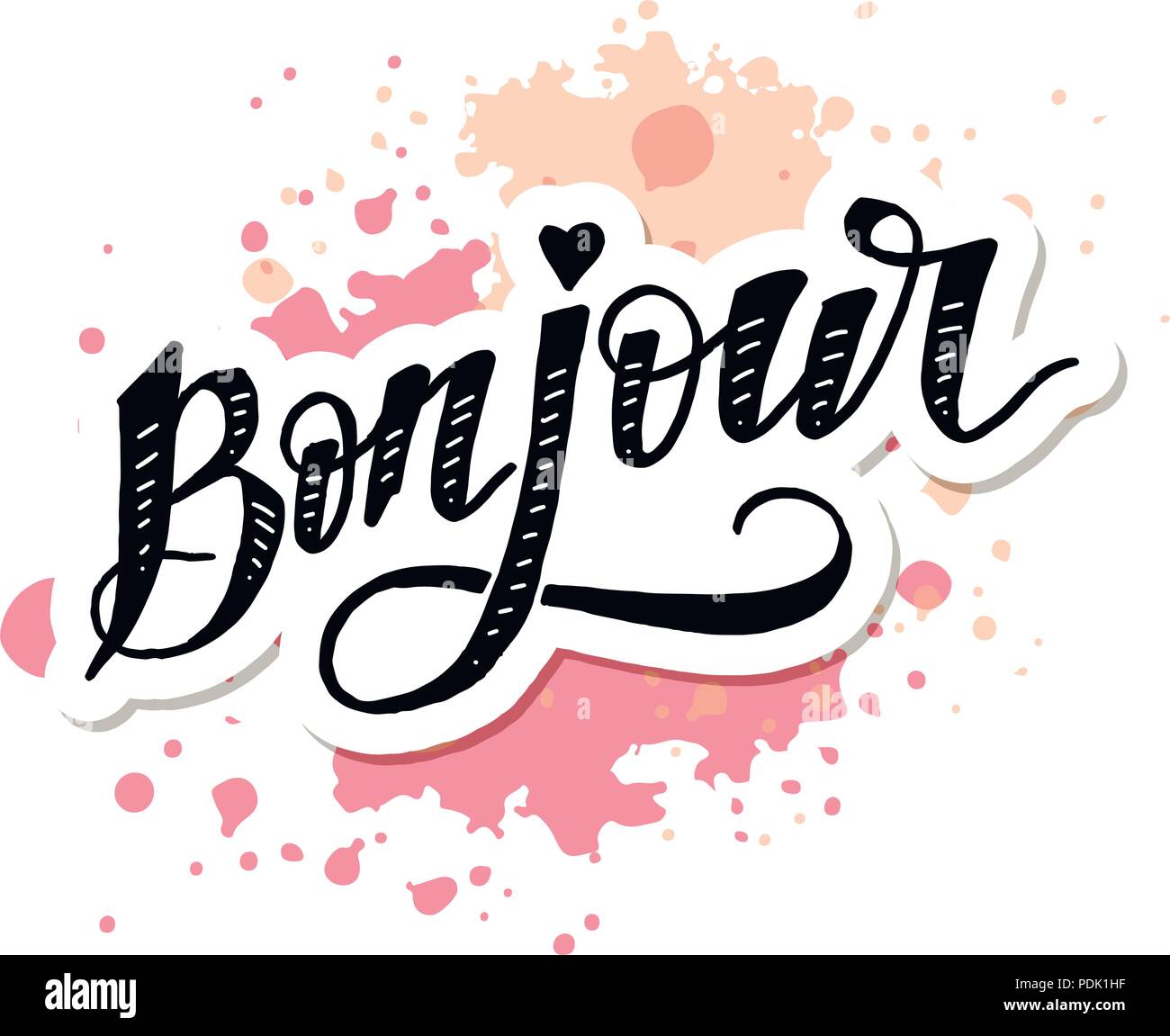 Bonjour Paris Phrase Vector Lettering Calligraphy Brush Watercolor ...