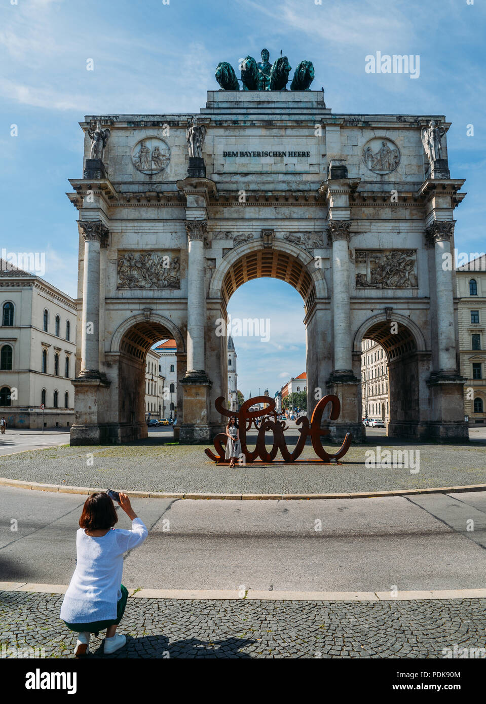 Munich, Germany - July 29, 2018: Victory Gate triumphal arch, Siegestor ...