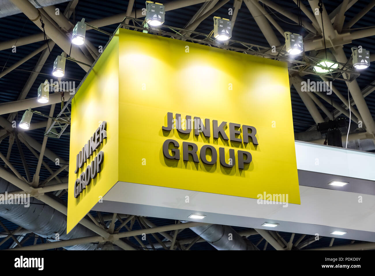 Moscow, Russia - May, 2018: Junker Group logo sign on the wall. Company ...