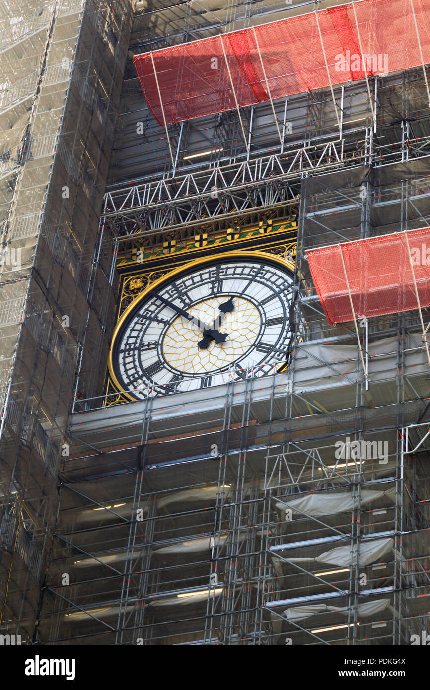 the Elizabeth Clock tower, housing Big Ben bell, covered in scaffolding ...