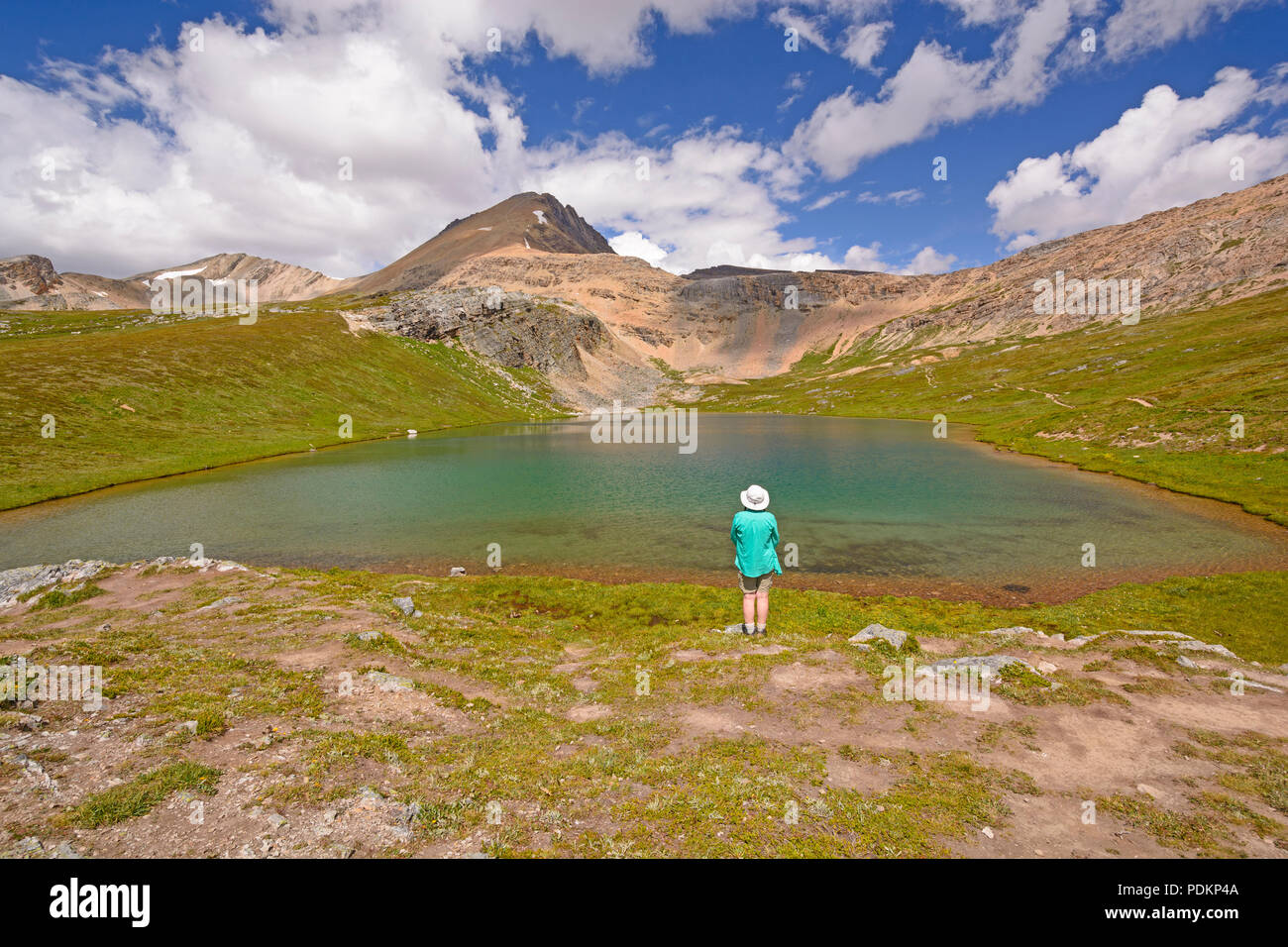 Hiker Enjoying the View of Helen Lake in Banff National Park Stock ...