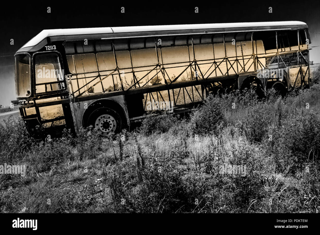 Abandonded junk bus along the highway Stock Photo - Alamy